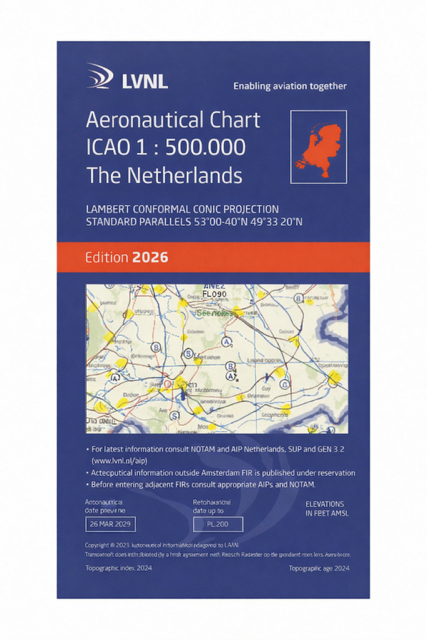 ICAO Kaart Nederland 1:500.000 Editie 2026 – Pilot Supplies Zeeland