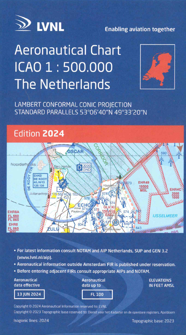 ICAO Kaart Nederland 1:500.000 Editie 2024 – Pilot Supplies Zeeland